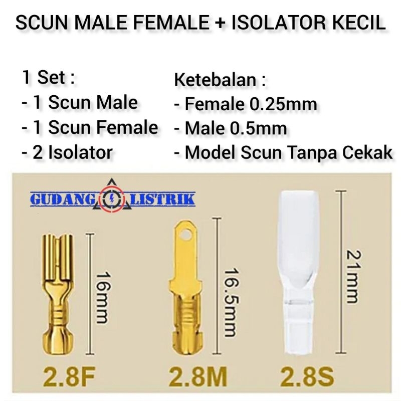 Jual 1 Set Socket Scun Skun Gepeng Male Female + Isolator Kecil 2.8mm ...