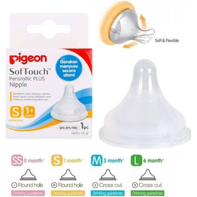 Jual Pigeon Dot Nipple Teat Peristaltic Plus Soft Touch Wide Neck Wideneck ukuran SML ISI 1 DAN ...