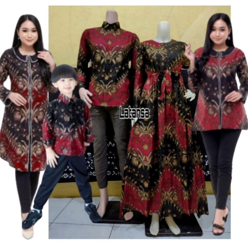 Jual baju couple keluarga, batik couple motif keris merah, batik ...