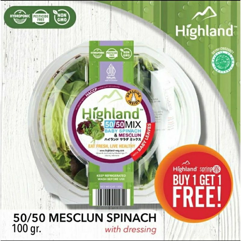 Jual Highland 50 / 50 Mix Baby Spinach & Mesclun + Dressing 100gr ...