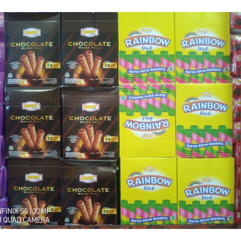 Jual Happy Time Premium Wafer Roll Coklat, Rainbow 1 Box Isi 24 Pcs ...