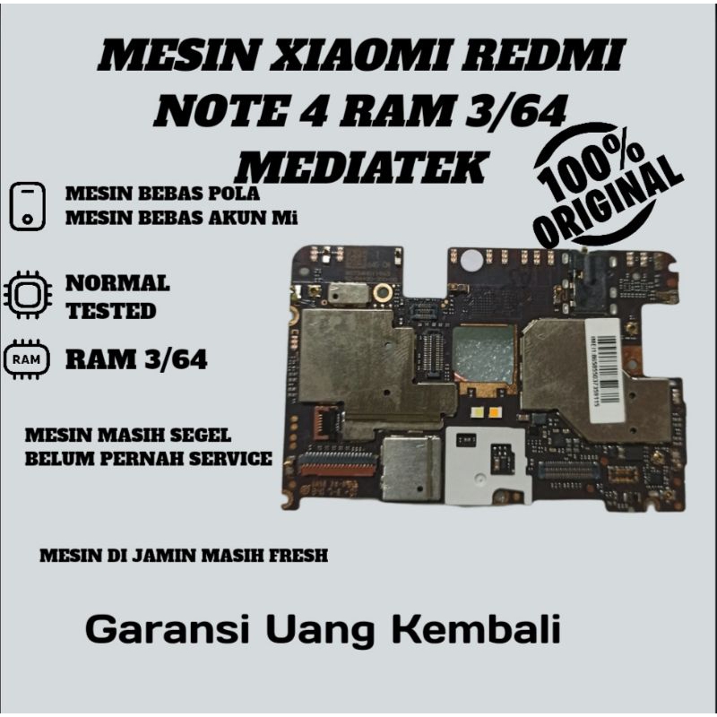 Jual MESIN XIAOMI REDMI NOTE 4 MEDIATEK RAM 3/64 NORMAL JAYA TINGGAL ...