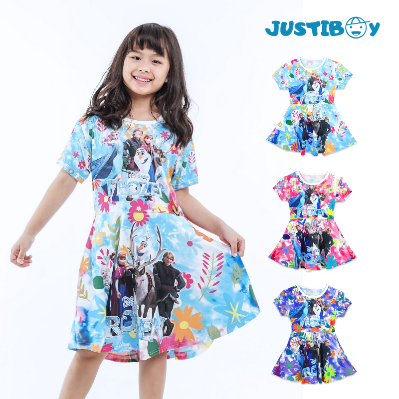 Jual Midi Dress Anak Perempuan Motif Frozen Princess Elsa Lengan Pendek ...