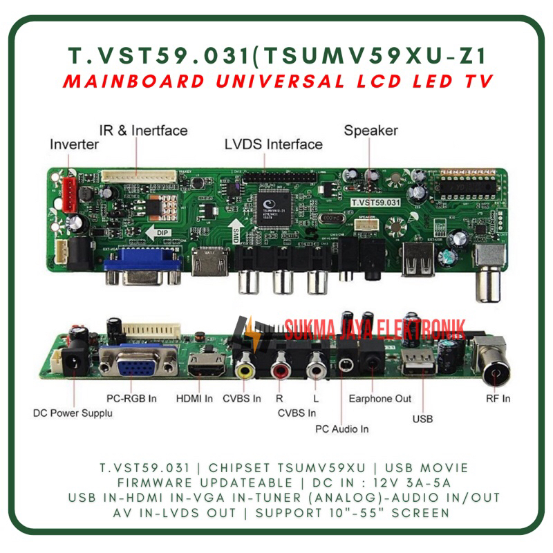 Jual T.VST59.031 Mainboard Universal LCD LED TV Controller Board V59 ...