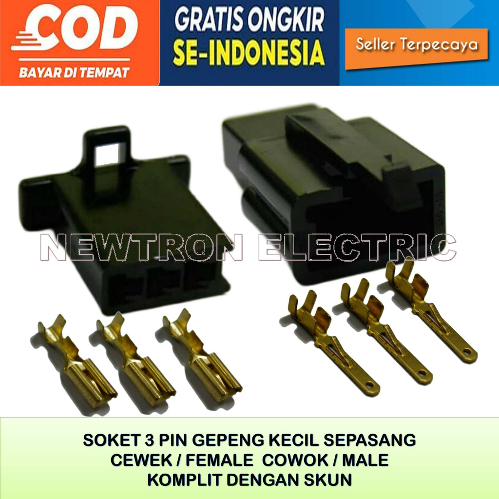 Jual SOKET 3 PIN HITAM SOKET KONEKTOR SOCKET CONNECTOR KABEL GEPENG ...
