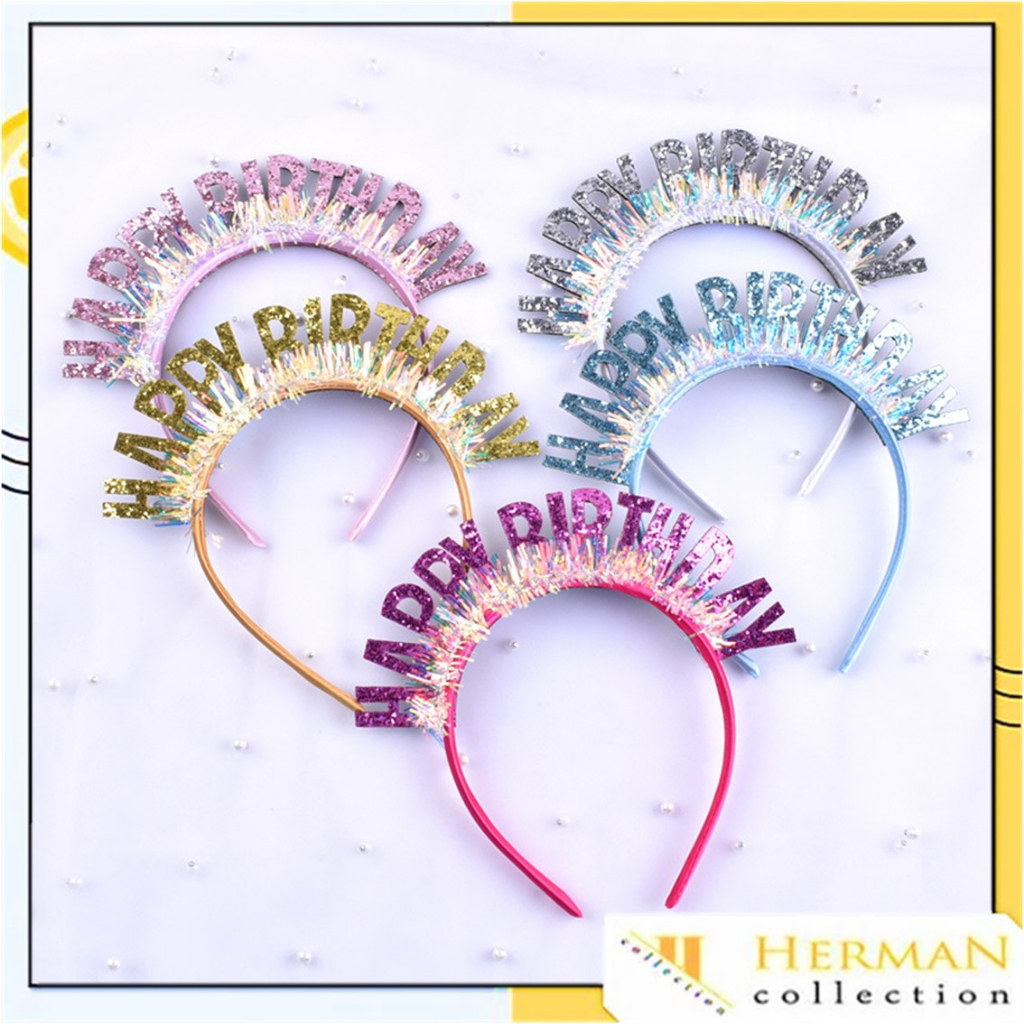 Jual HC Bando Happy Birthday Glitter Rumbai Bando Gliter Pesta Ulang ...