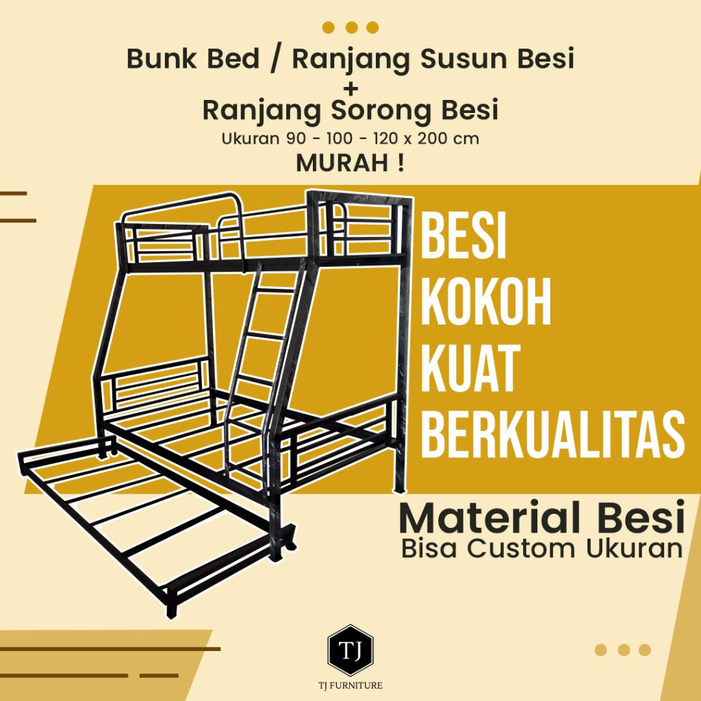 Jual Ranjang Susun Besi Bengkok + Sorong / Tempat Tidur Tingkat Besi ...
