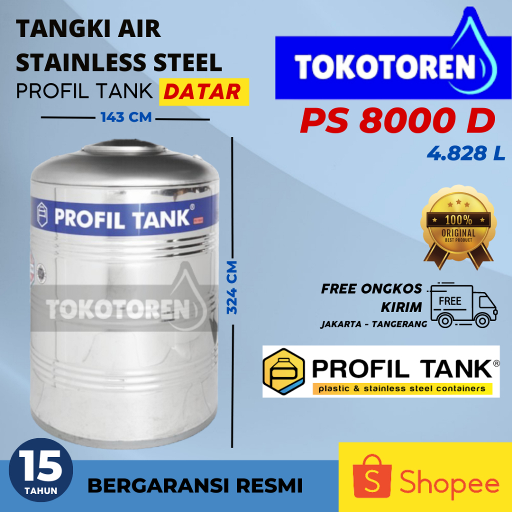 Jual TOREN / TANGKI AIR STAINLESS PROFIL TANK PS 8000 DATAR GARANSI 15 THN | Shopee Indonesia