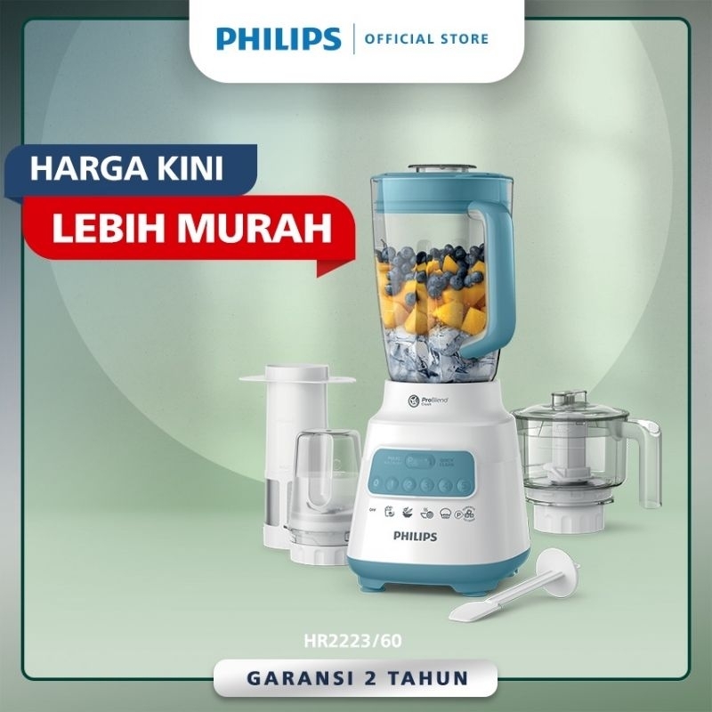 Jual PHILIPS Blender Plastik HR2223/60 | Misty Blue | 2 Liter | Chopper + Dry Mill + Filter ...