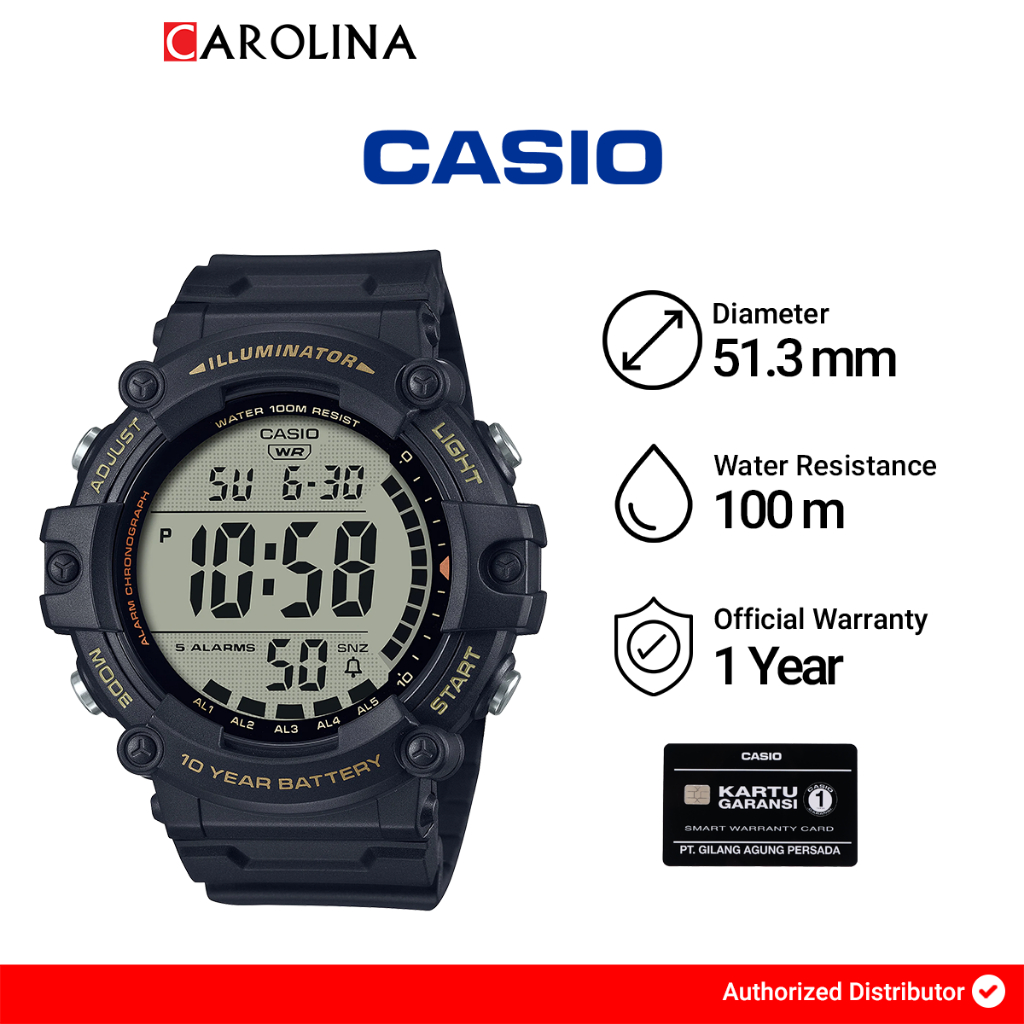 Jual Jam Tangan Pria Casio General AE-1500WHX-1A Illuminator Digital Dial Extra Long Black Resin ...