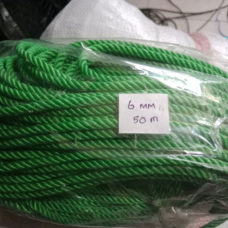 Jual tali tambang plastik PE warna hijau 6 mili panjang 50 meter | Shopee Indonesia