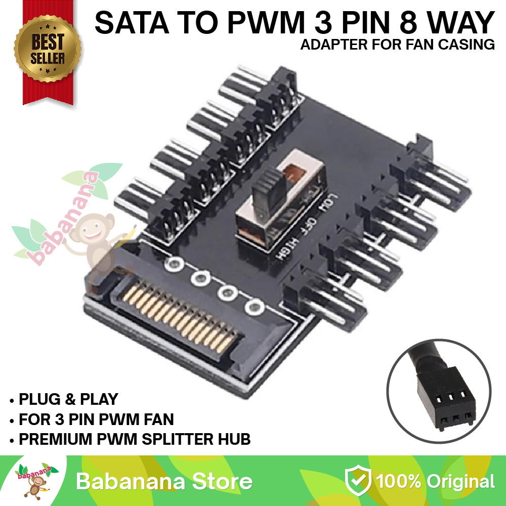 Jual fan hub pwm 3 pin 8 way with sata power splitter kipas pc case ...