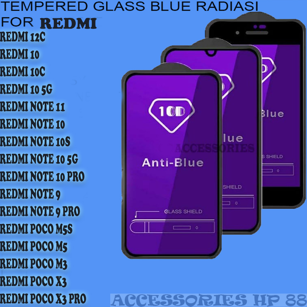 Jual Tempered Glass 10D BLUERAY Tipe REDMI 12C/10/10C/10 5G/NOTE 11 ...