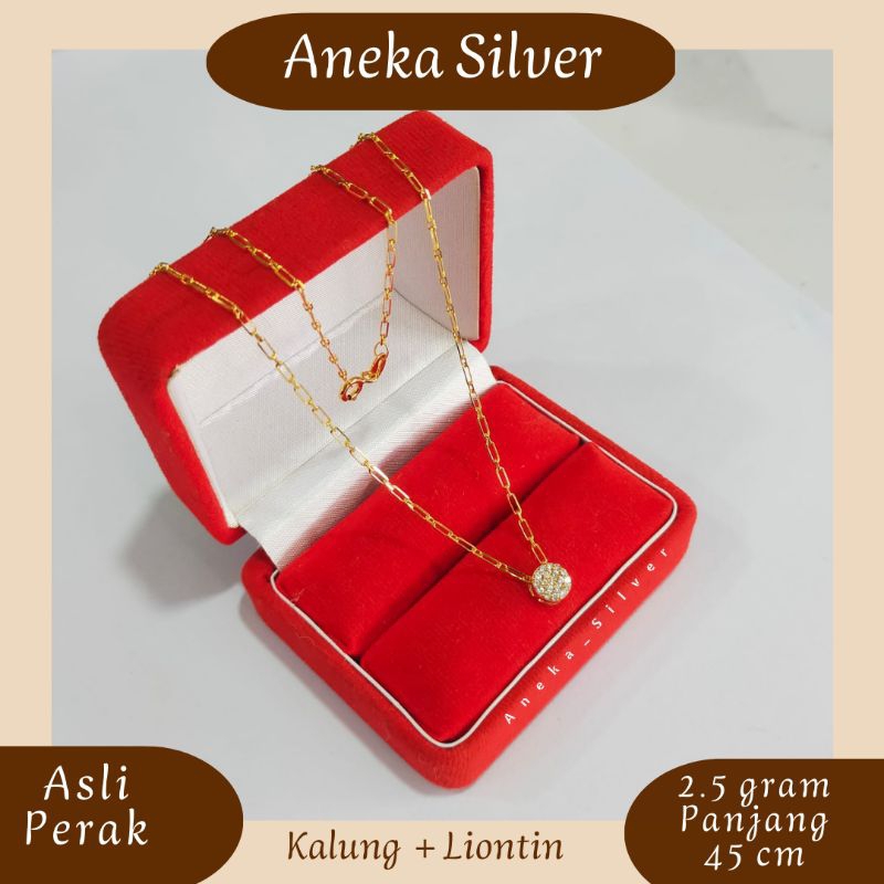 Jual Kalung Paper Clip + Liontin Slip Bulat Full Mata, Perak 925, Sepuh ...