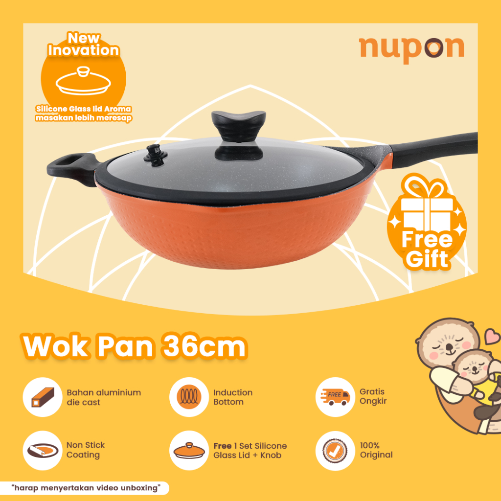 Jual NUPON - Panci Wok Pan Wajan Marble Coating 36 CM Anti Lengket PFOA ...
