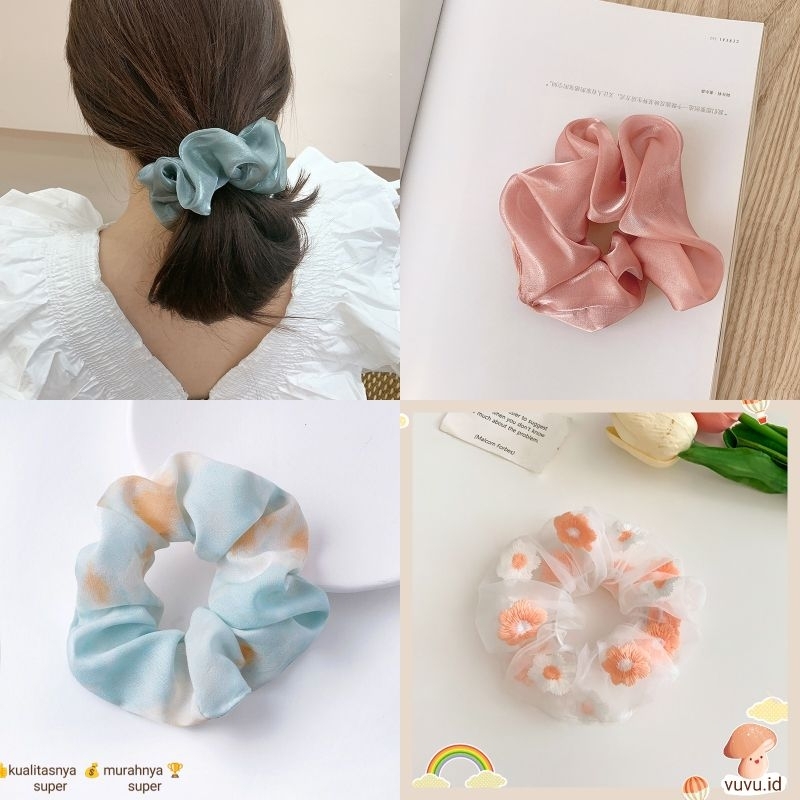 Jual ikat rambut hijab/ Scrunchie Satin/ Ikat rambut polos / Ikat ...