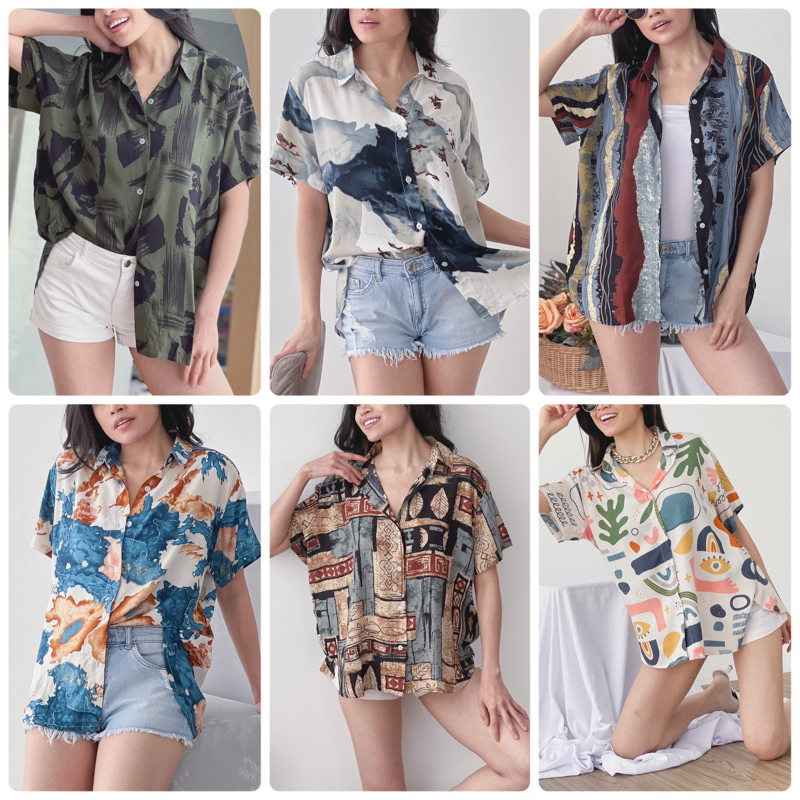 Jual kemeja motif jumbo / kemeja rayon lengan pendek / oversize shirt ...