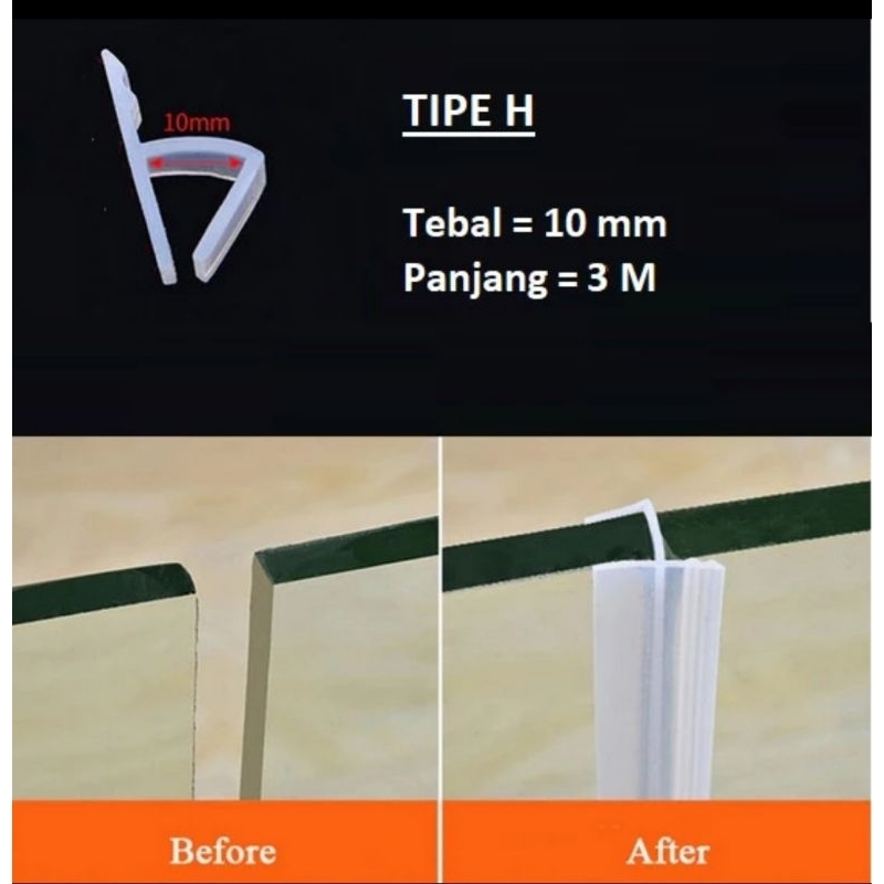 Jual Strip Karet Seal Lis Pintu Kaca Kamar Mandi Silikon Tipe H 10 mm 3 ...
