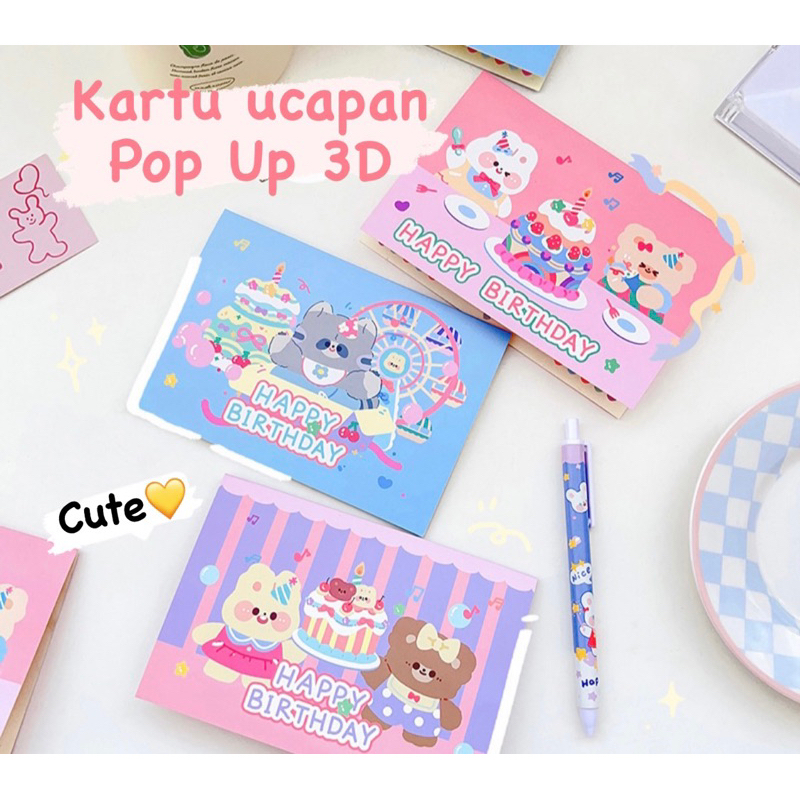 Jual kartu ucapan pop up 3D kawaii lucu MOMO greeting card/birthday ...