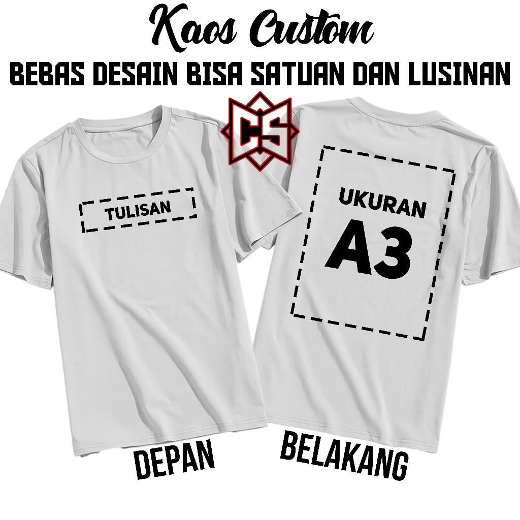 Jual Baju Kaos Custom Sablon Depan Belakang 2 Sisi Bebas Pakai Logo Dan Desain Sendiri Bisa ...
