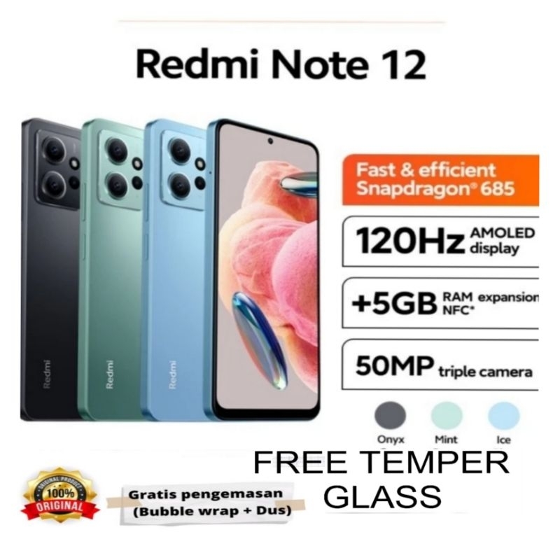 Jual XIAOMI REDMI NOTE 12 ram (4/128) (6/128) (8/128) FREE TEMPER GLASS ...