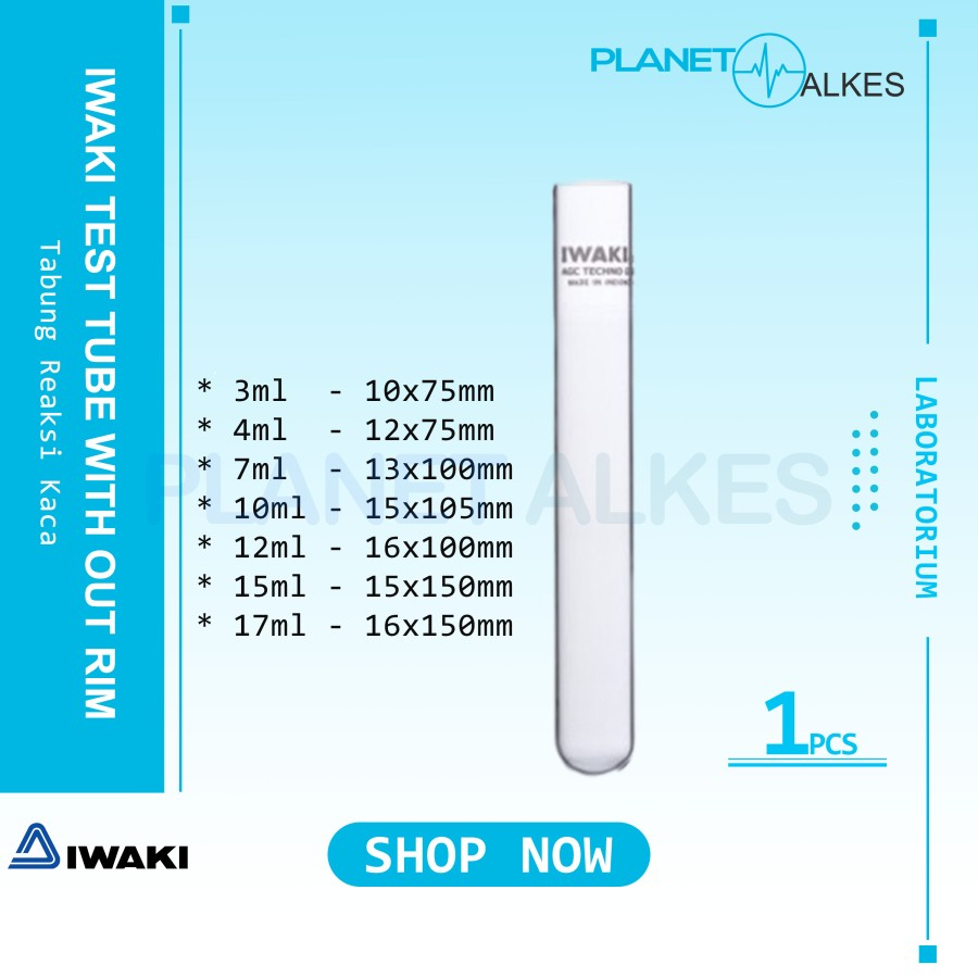 Jual Tabung Reaksi Kaca | Test Tube IWAKI 3ml 4ml 7ml 10ml 12ml 15ml ...
