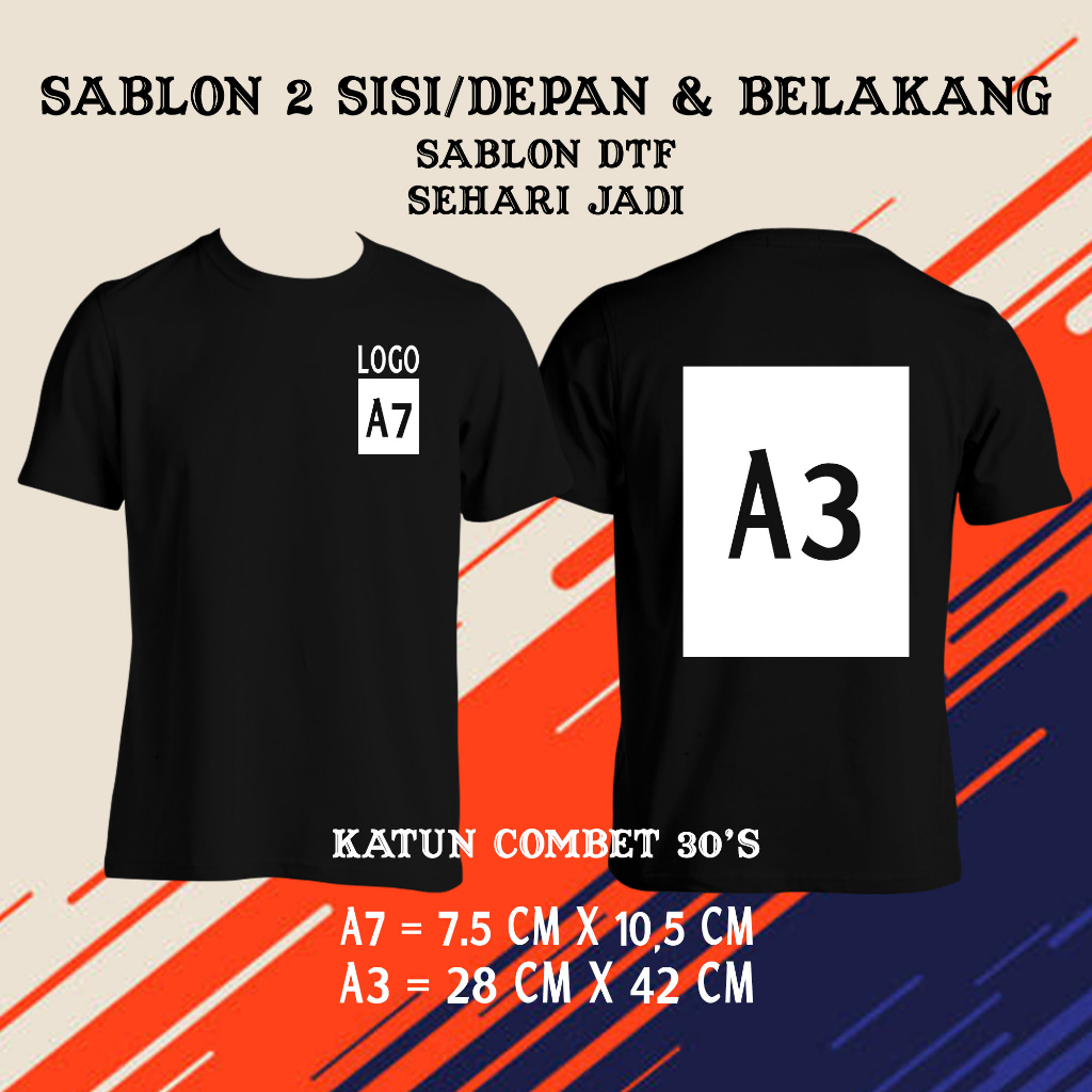 Jual COSTUME SABLON KAOS A3 FREE DESAIN SABLON DTF SEHARI JADI HASIL ...