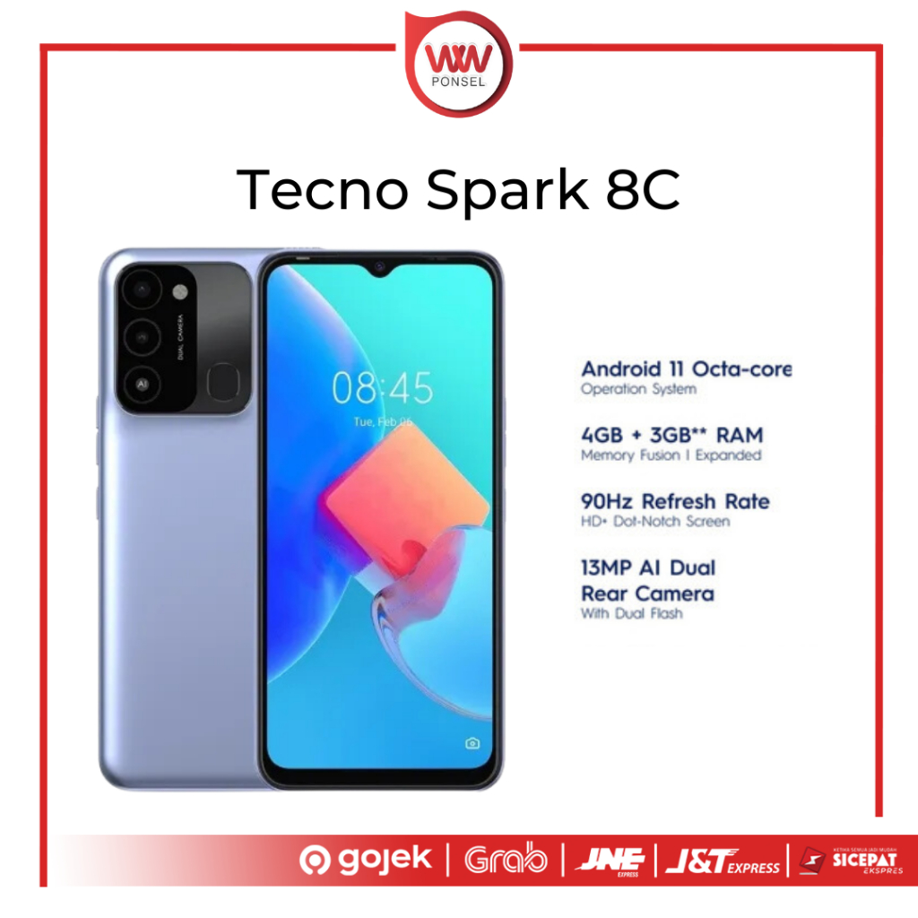 Jual Hp TECNO Spark 8C Ram 4GB Extended 3GB Internal 64GB 90 Hz High Refresh Rate 13MP AI Dual ...