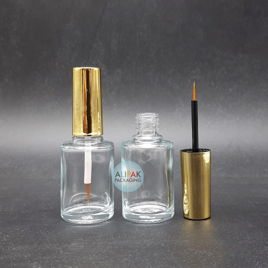 Jual BOTOL 15ML BULAT TABUNG KACA BENING EYELINER KUTEK TUTUP GOLD 15PJ ...