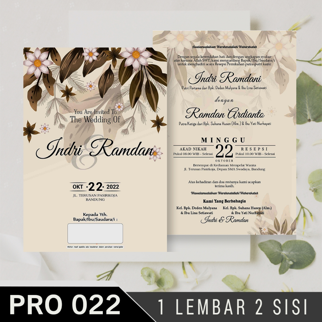 Jual PRO 022 Varian 1 Lembar 2 Sisi - Cetak Undangan Pernikahan ...