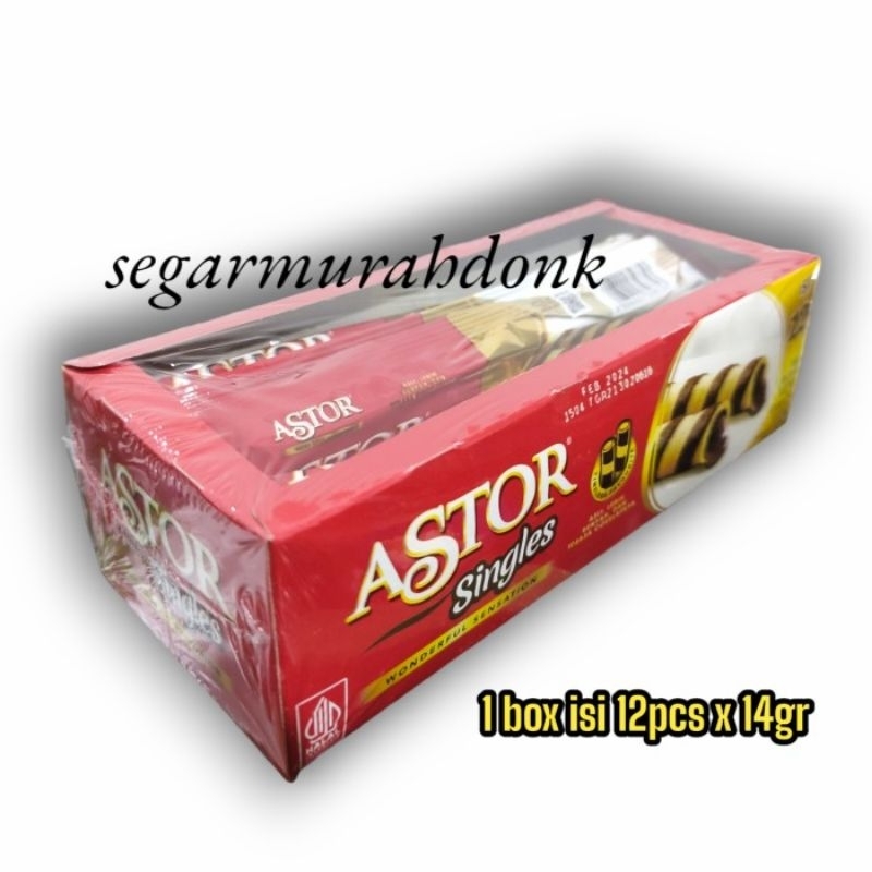 Jual ASTOR SINGLES 1 box isi 14 gr x 12 pcs / bungkus wafer stik coklat ...