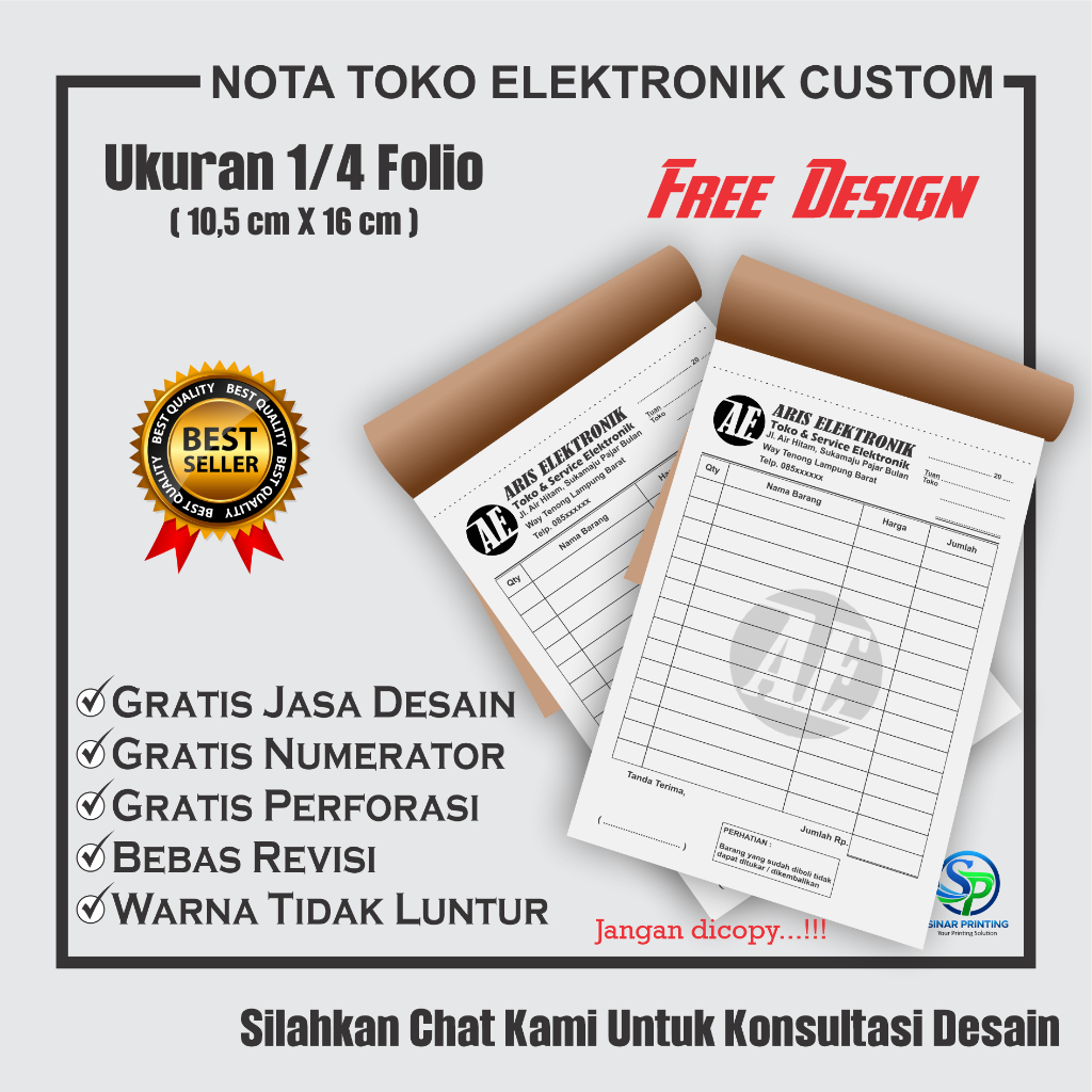 Jual NOTA TOKO ELEKTRONIK CUSTOM 1PLY 2PLY - CETAK NOTA CUSTOM MURAH ...
