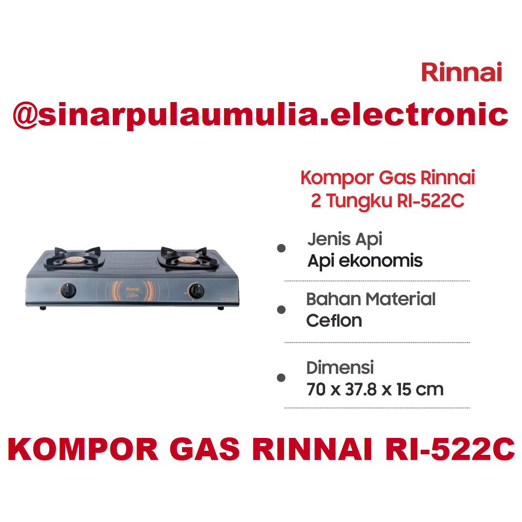 Jual Rinnai Kompor Gas 2 Tungku Ceflon Api Ekonomis - RI-522C / RI 522C ...