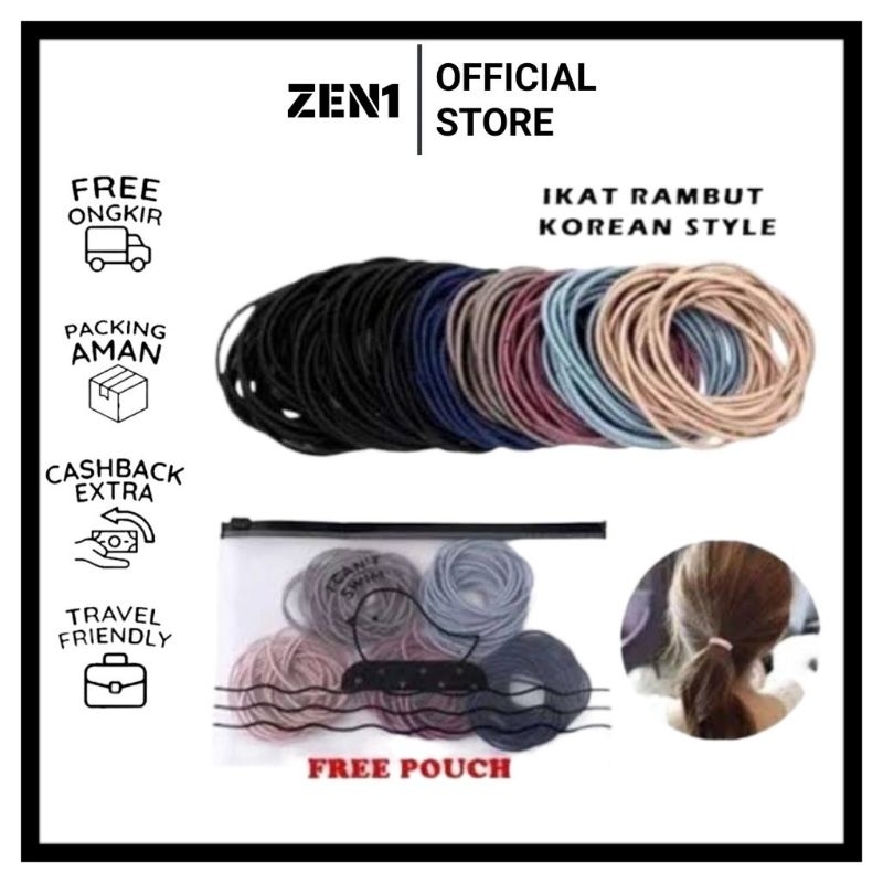 Jual ZEN1 - IKAT RAMBUT KARET KOREA ISI 100 PCS PLUS POUCH ELASTIS ...