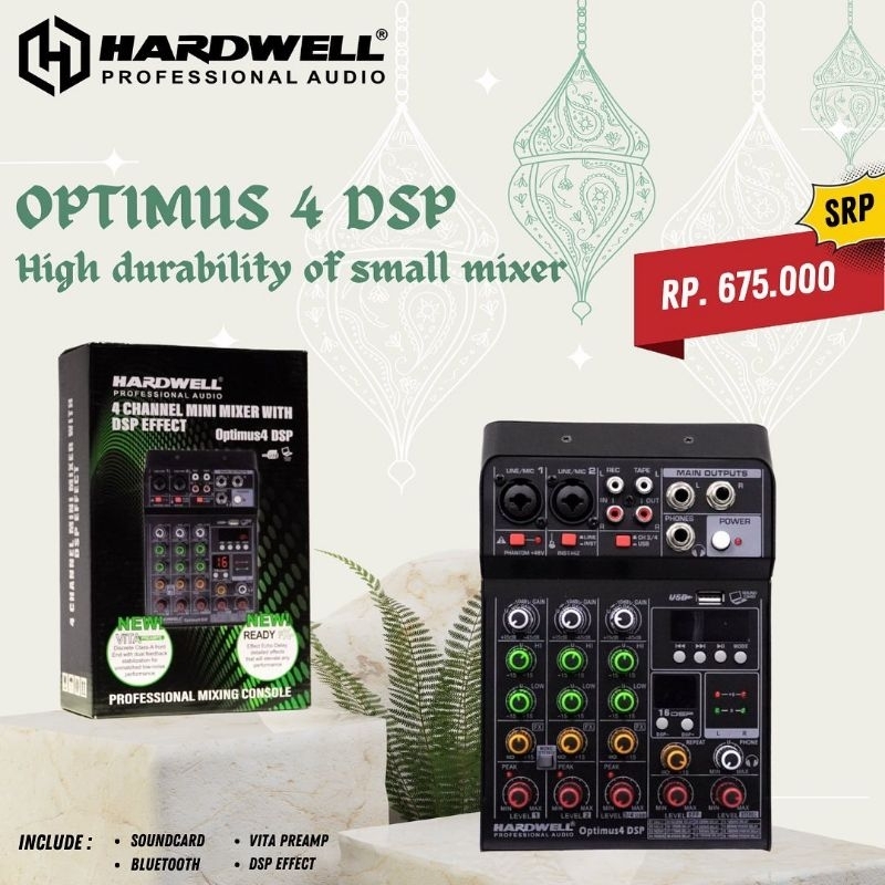 Jual Audio Mixer 4 Channel HARDWELL OPTIMUS 4 DSP - USB Soundcard Interface Bluetooth Efek Vocal ...
