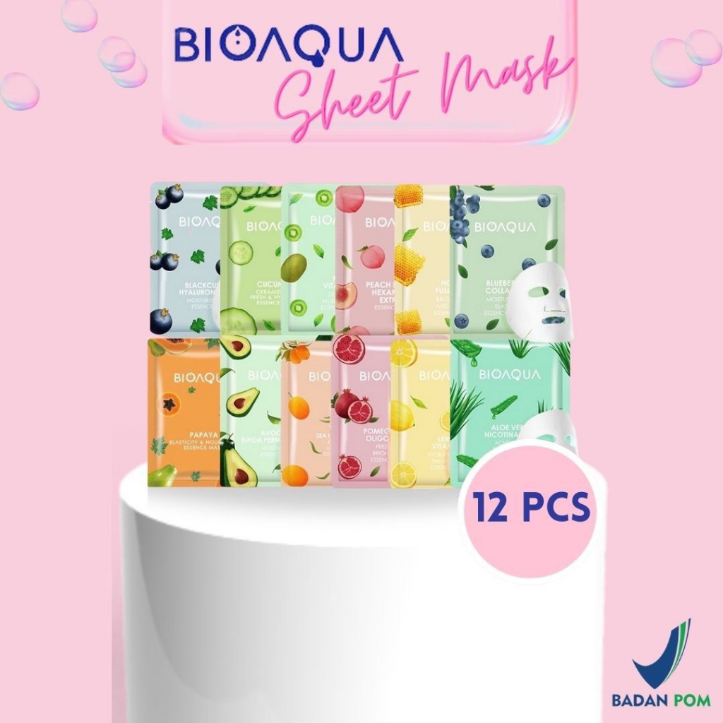 Jual Paket 12 pcs Masker Wajah Bioaqua Facial Mask Essence Sheet Mask ...