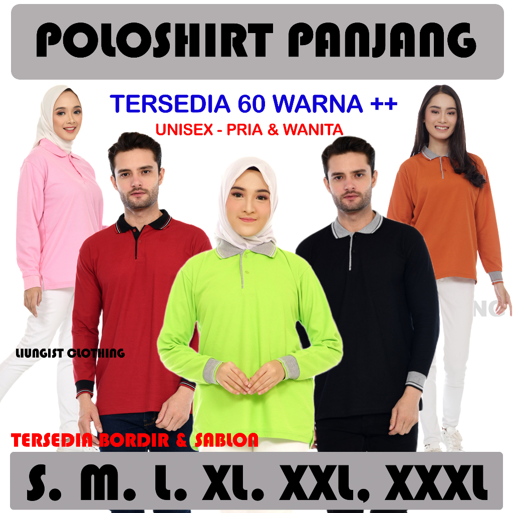 Jual Kaos Polo Panjang UK S - XXXL Unisex Terlaris / Poloshirt Panjang ...