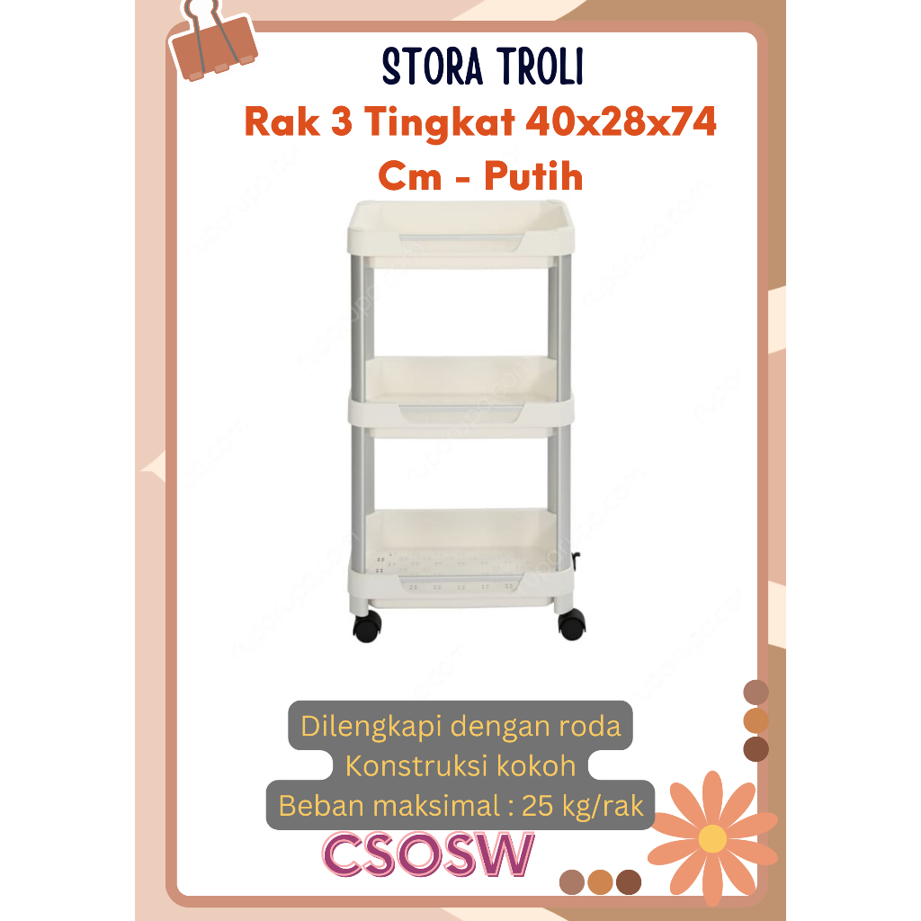 Jual Rak Troli 3 Tingkat Stora ukuran 40x28x74 Cm warna Putih | Shopee ...