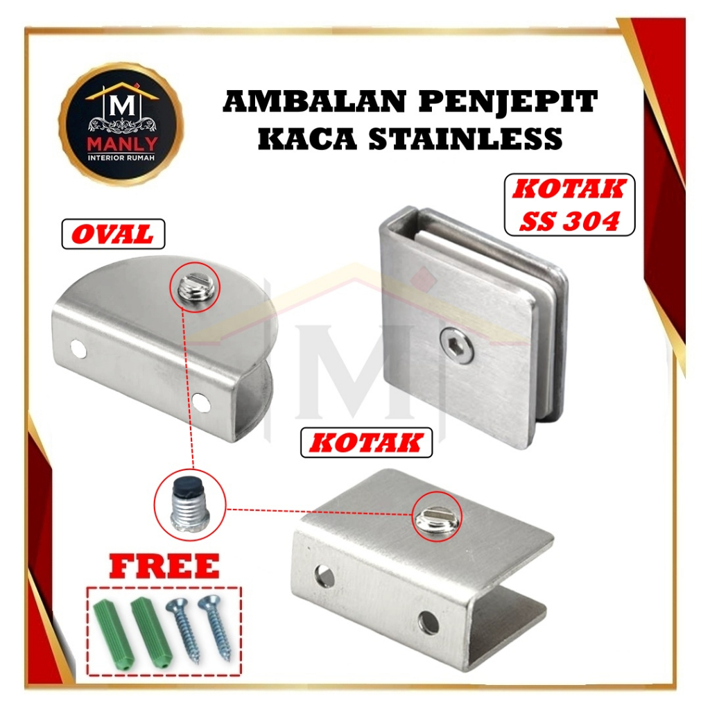 Jual Jepitan Kaca Oval dan Kotak Ambalan Rak Kaca Braket Penjepit Sekat Kaca Stainless | Shopee ...