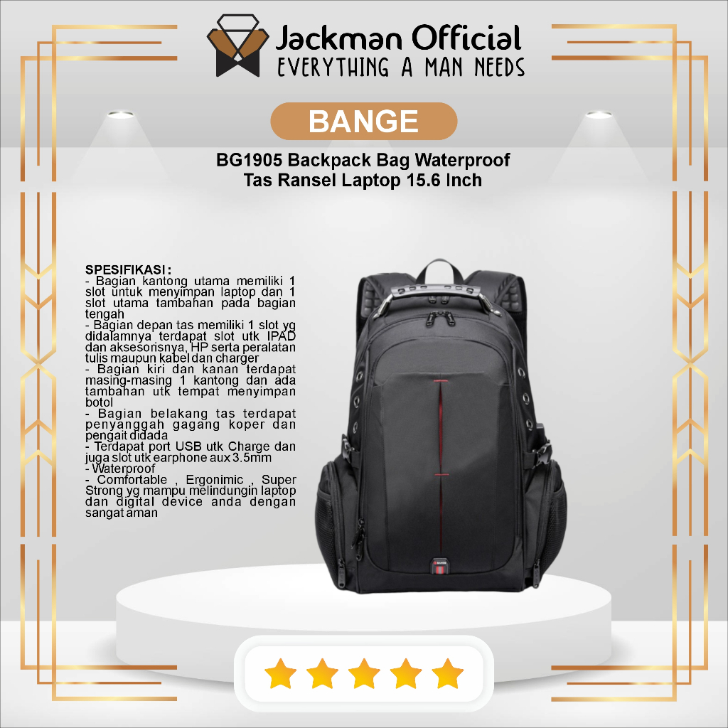 Jual BANGE BG1905 Backpack Bag Waterproof Tas Ransel Laptop 15.6 Inch ...