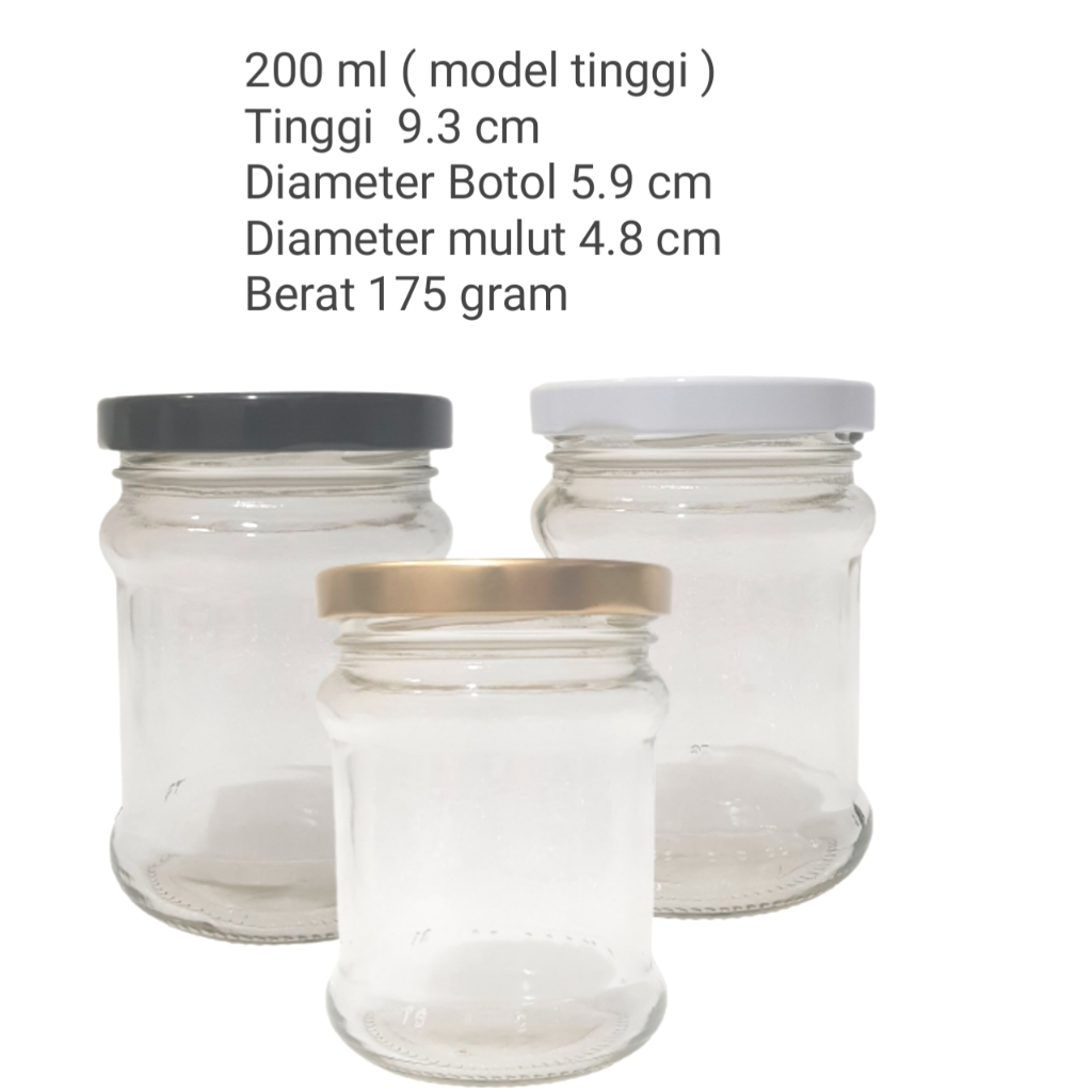 Jual / 6 (ENAM ) 200ML TINGGI BOTOL KACA 200 ML BARU + TUTUP SENG baru ...