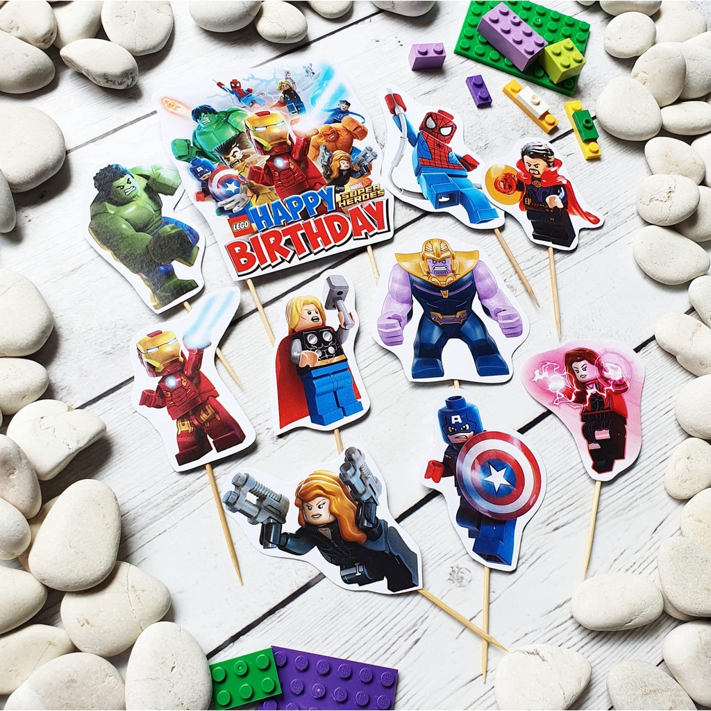 Jual cake topper hiasan kue ulang tahun karakter LEGO Avengers | Shopee ...