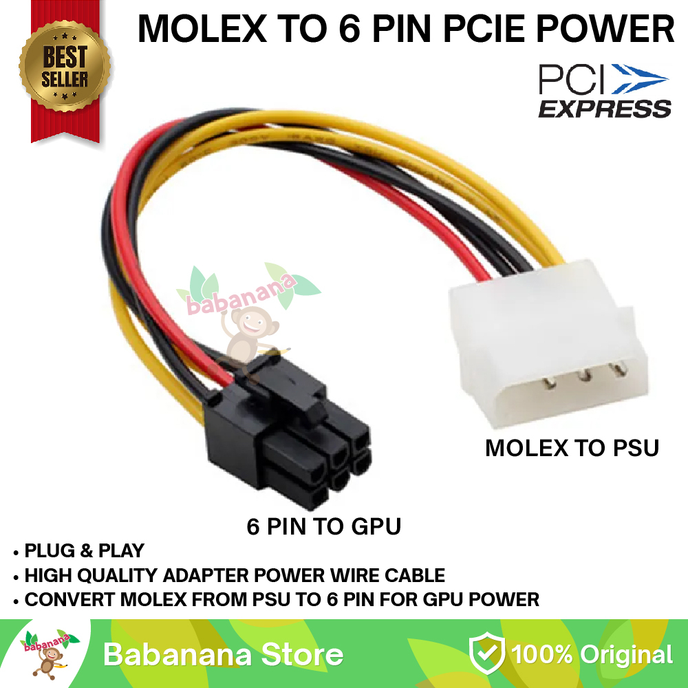 Jual Kabel molex to 6 pin pcie riser vga gpu converter adapter cable ...