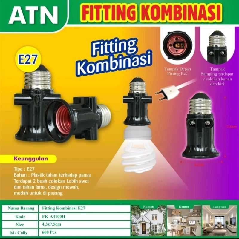 Jual ATN Fitting Kombinasi Hitam / Pitting Lampu Kombinasi Atn | Shopee ...