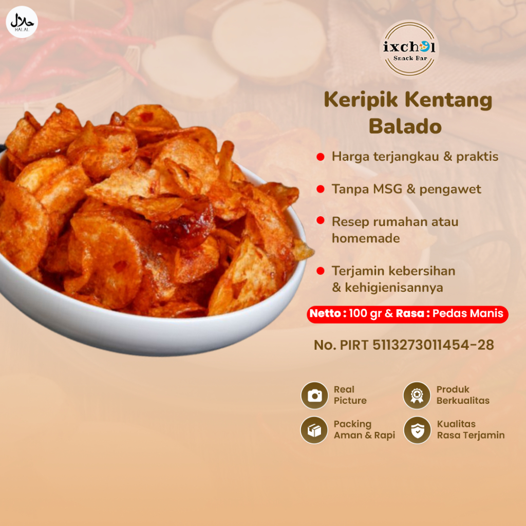 Jual Keripik Kentang Balado Kemasan 100Gr Makanan Cemilan Kripik ...