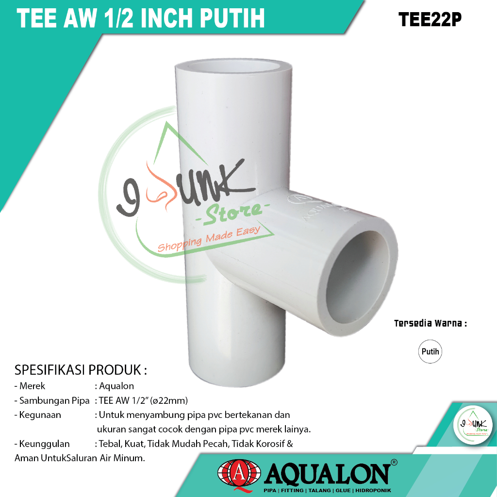 Jual TEE AW 1/2" INCH PIPA PVC PUTIH - AQUALON | Shopee Indonesia