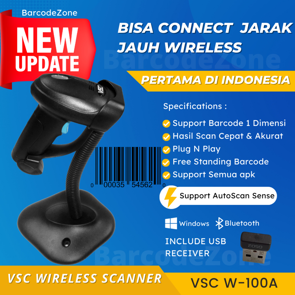 Jual BARCODE SCANNER VSC W-100A WIRELESS STAND AUTO SENSE - SENSITIF ...