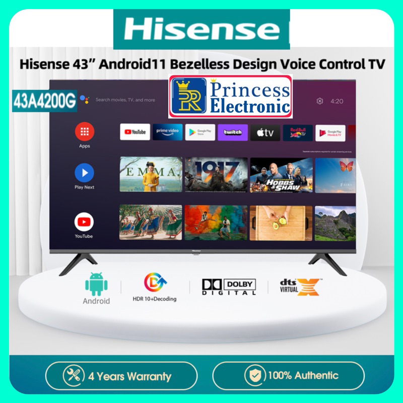 Jual Hisense 43 inch Android 11 Bezelless Design Voice Control TV ...