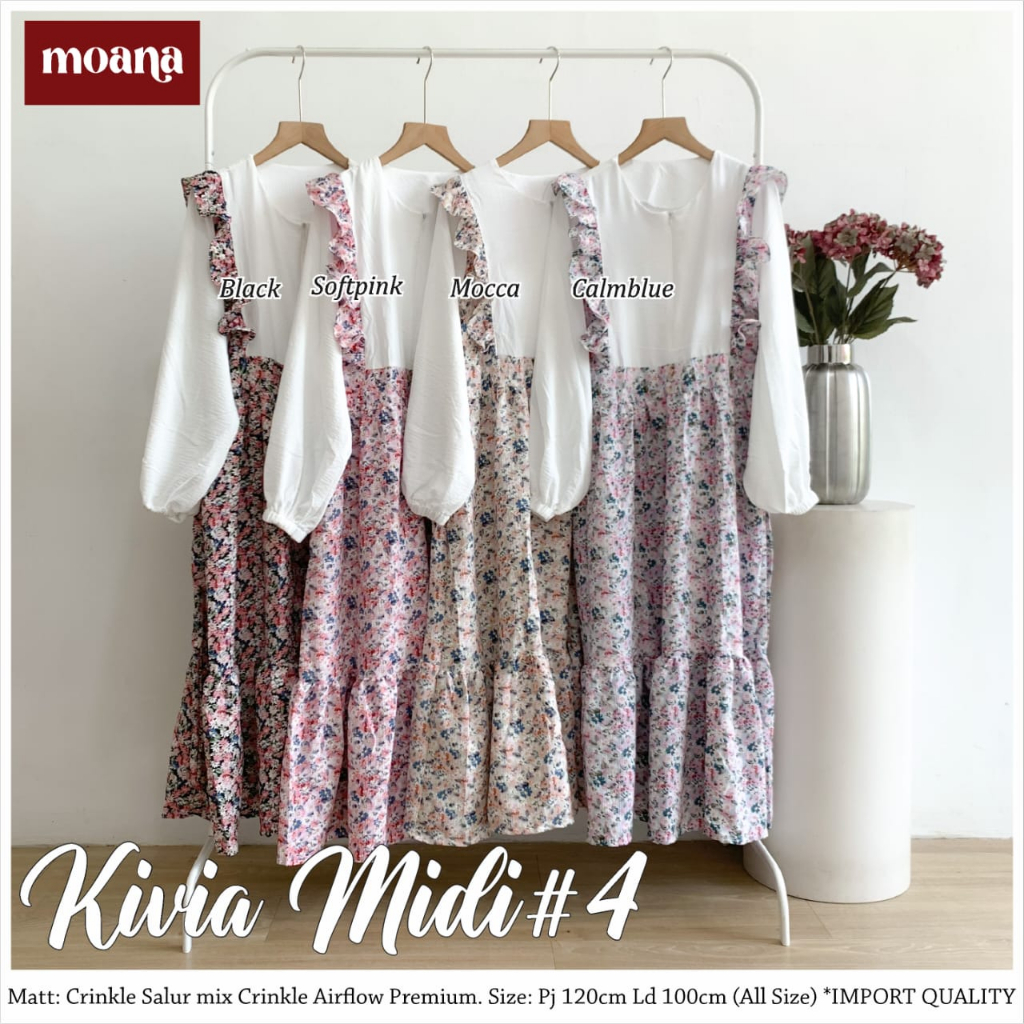 Jual KIvia Midi Dress #4 Bahan Crinkle Salur Mix Crinkle Airflow Premium by Moana | Shopee Indonesia