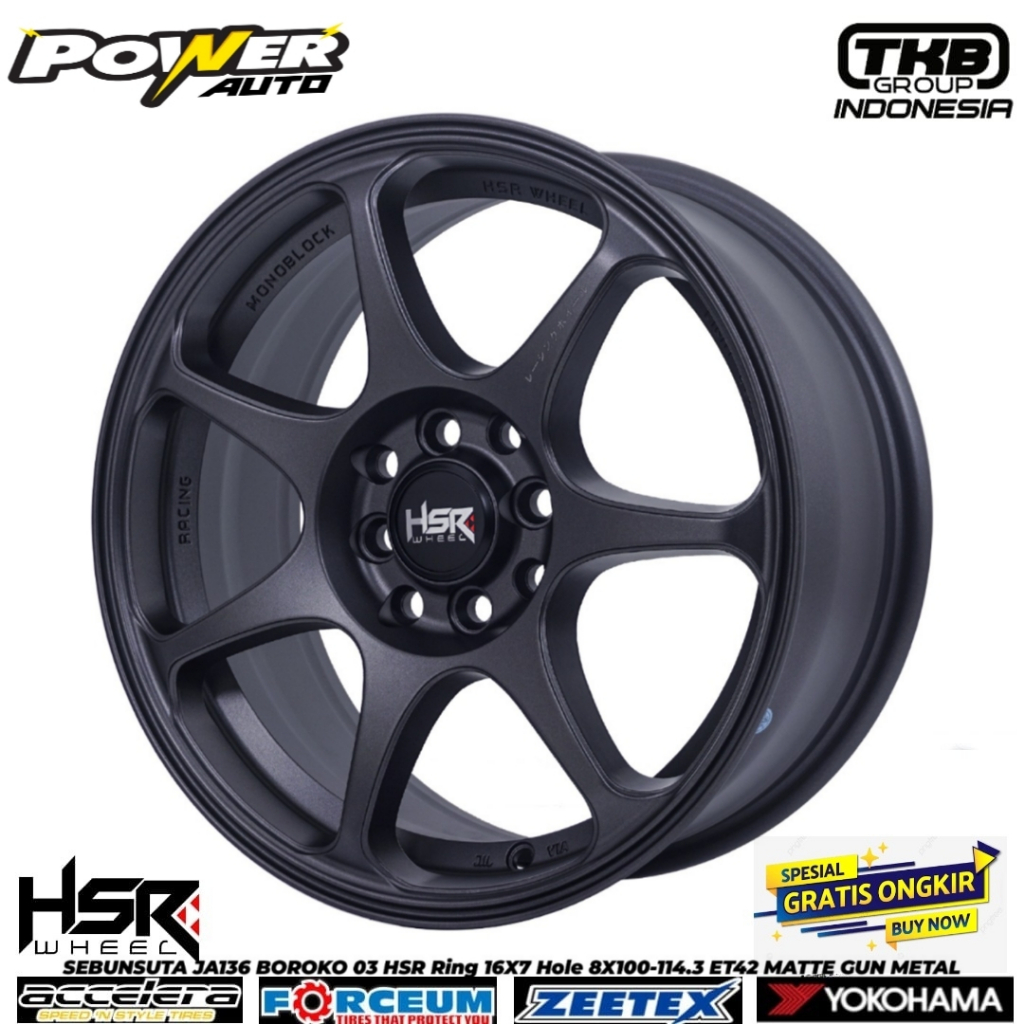 Jual velg racing hsr r16 matte gun metal pcd 8x100-114,3 hsr sebunsuta mgm mobil yaris, lancer ...